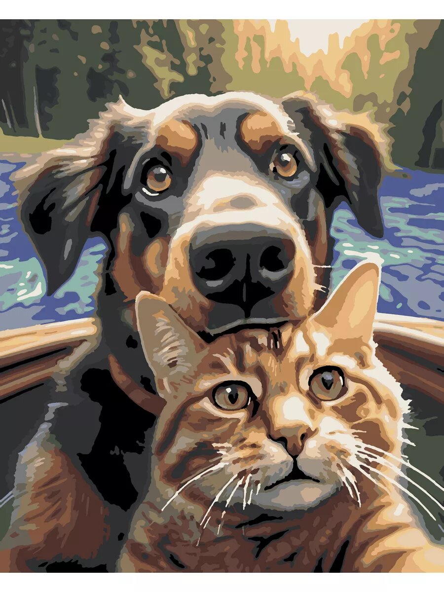 Картина по номерам кот и собака 40х50 см