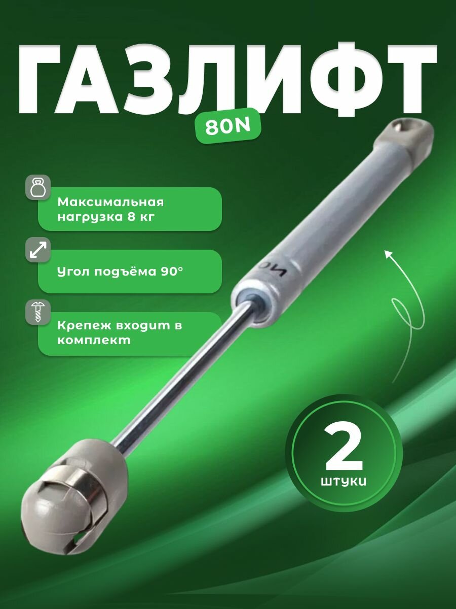 Газлифт, доводчик для мебели, амортизатор для плавного закрывания двери, газовый упор BRANTE 80N комплект 2 шт.
