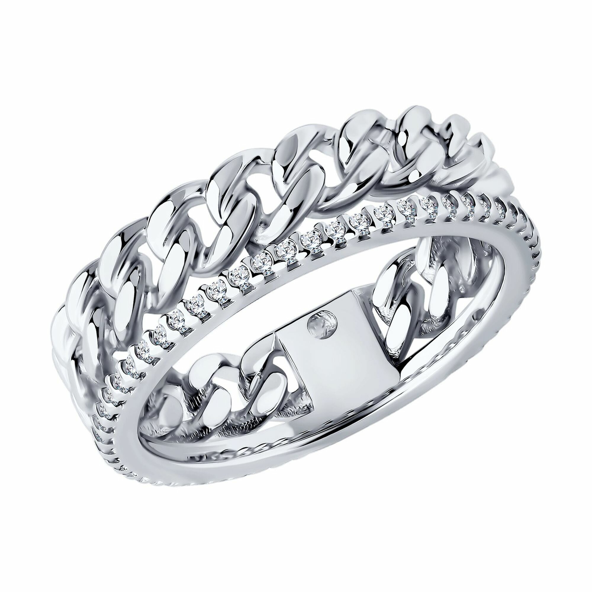 Кольцо дорожка, серебро, 925 проба, родирование, фианит