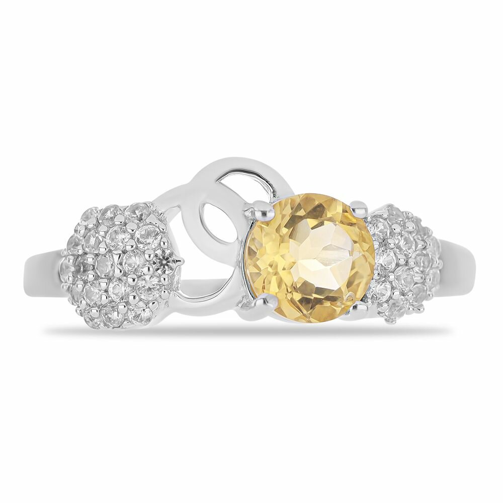 Кольцо, серебро, 925 проба, родирование, цитрин, циркон