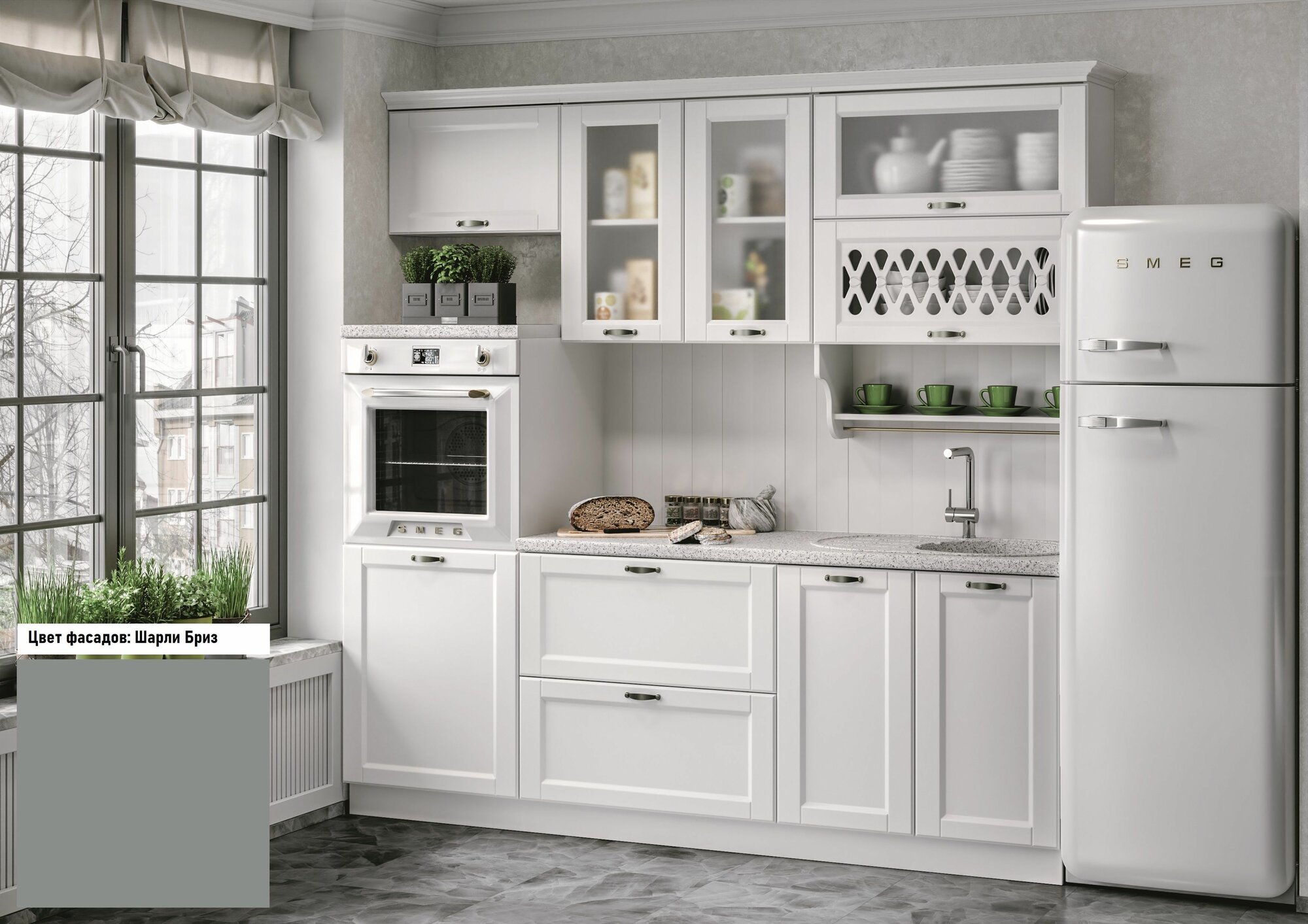Кухня Милано Белый_Шарли_ Бриз_2,2 м_