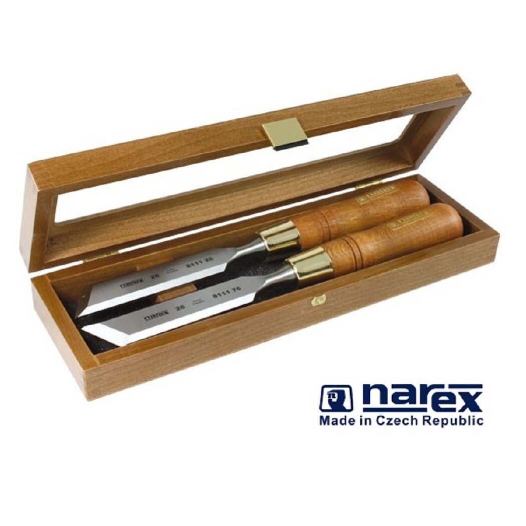 Набор из 2 косых стамесок NAREX WOOD LINE PLUS (851676) 26мм (левая и правая) в деревянном футляре