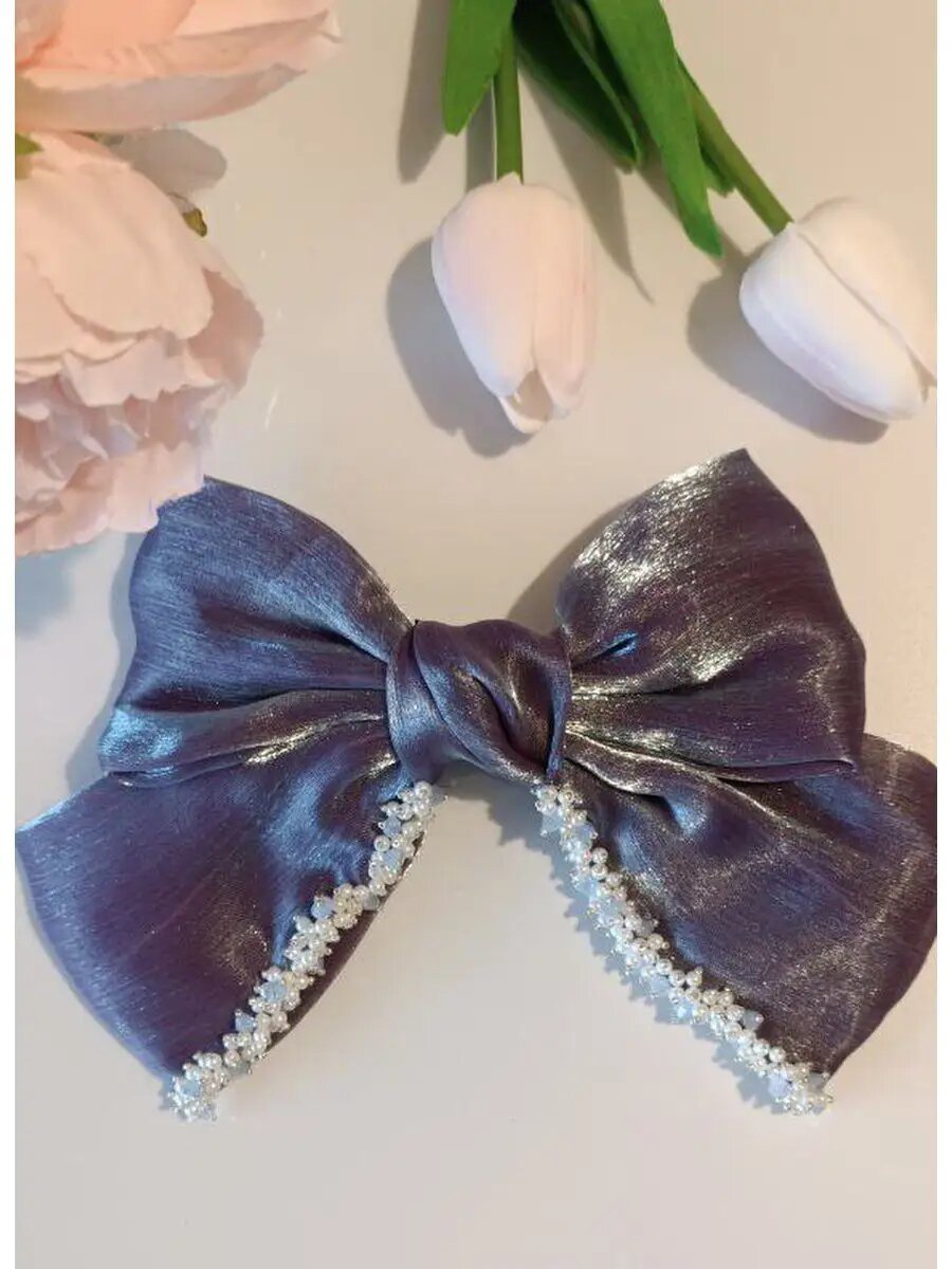 Бант для волос расшитый бусинами