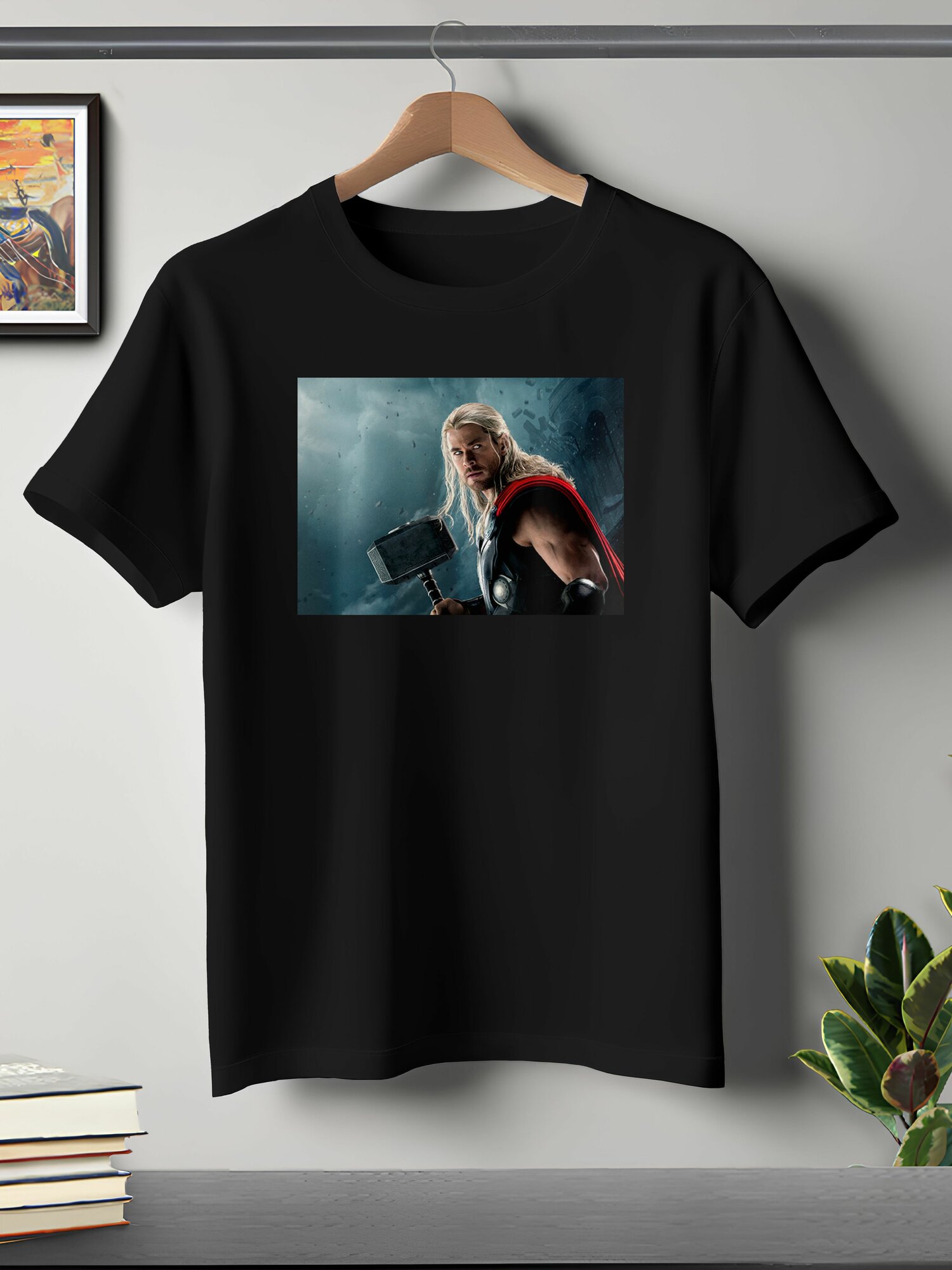 Футболка ONEQ унисекс 50-52 (XL) размер с принтом Тор, черная