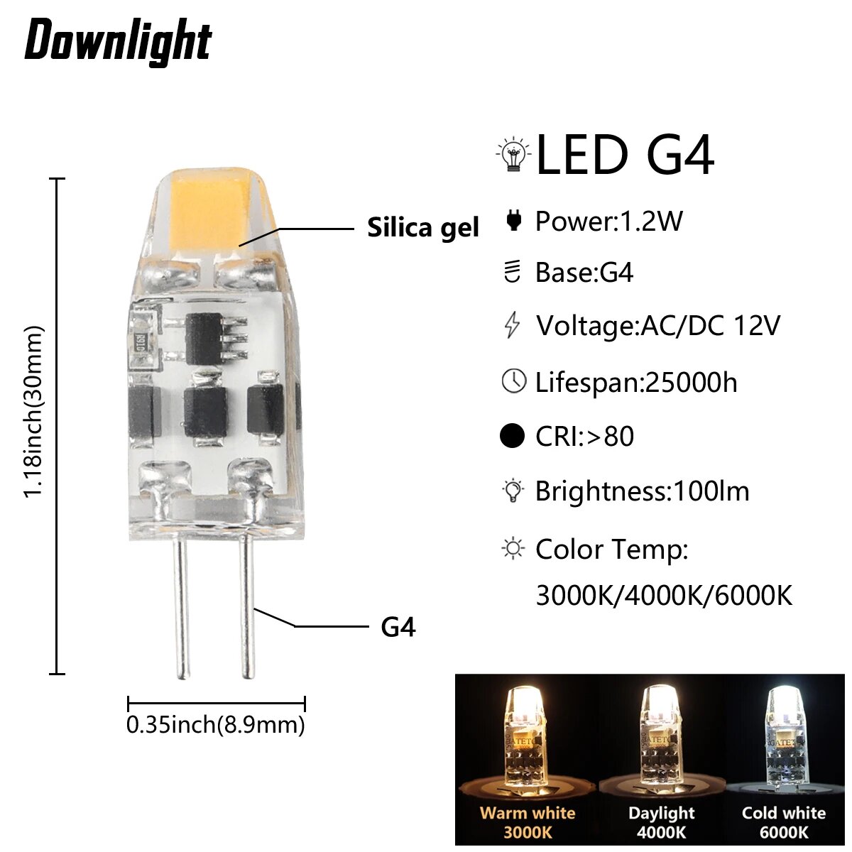 Светодиодная лампа G4 Gatetop 12В 1.2/1.4/2/3Вт G4 1.2W, 10 шт, natural light 4000K