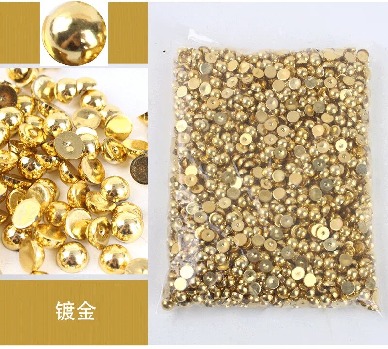Полукруглые бусины из пластика WQHSY для декора Желтый, 5mm 500pcs, Желтый, Gold
