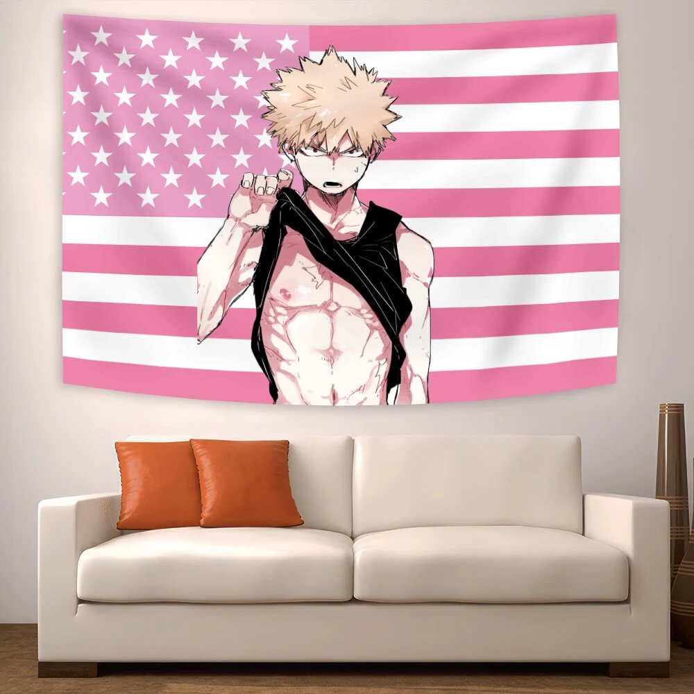 Ткань на стену Bakugou Katsuki, флаг США, розовый