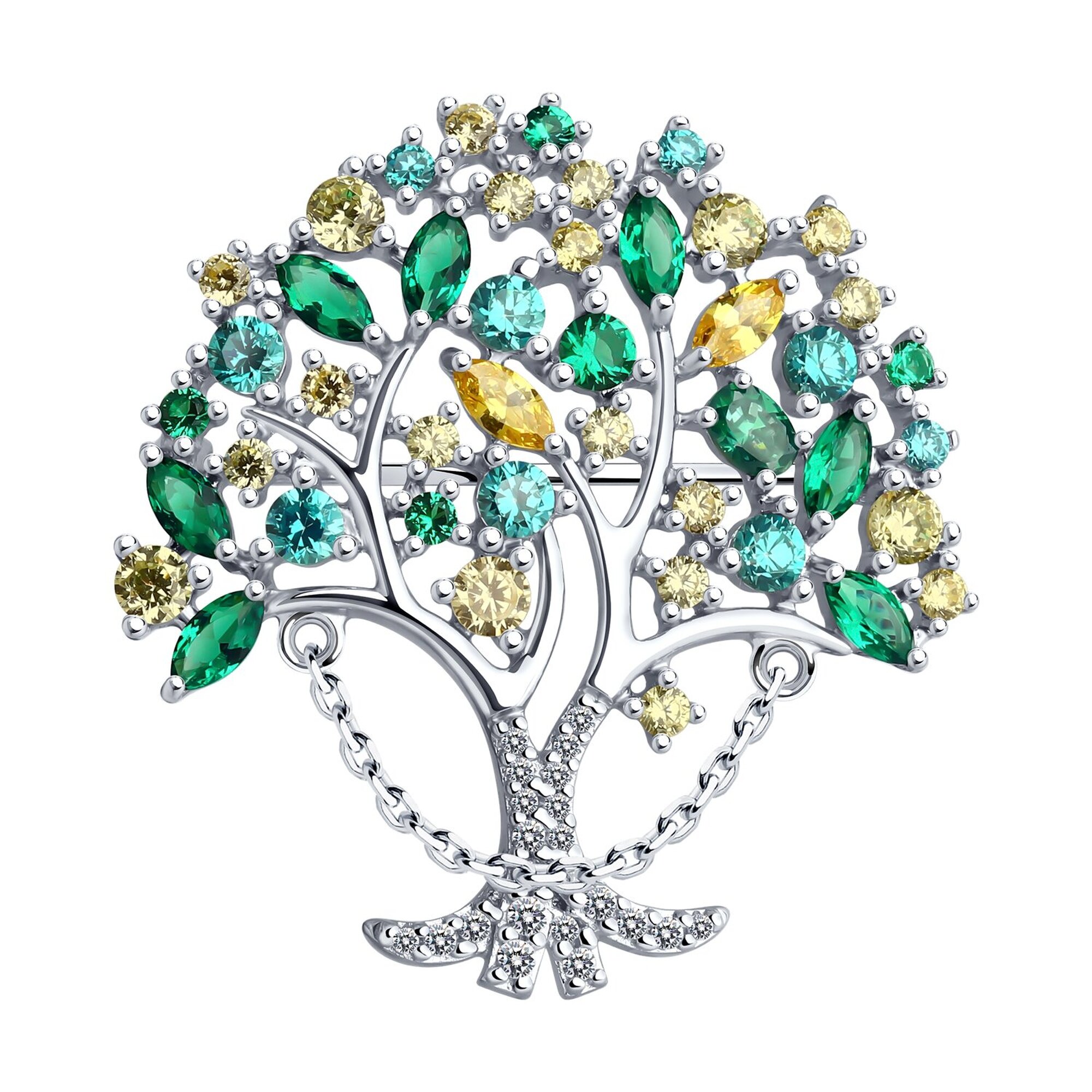 Брошь, серебро, 925 проба, родирование, фианит