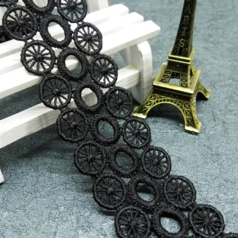 Кружевная тесьма GXINUG, белая/черная, вискоза/нейлон, 4 см Black, 2 Yards