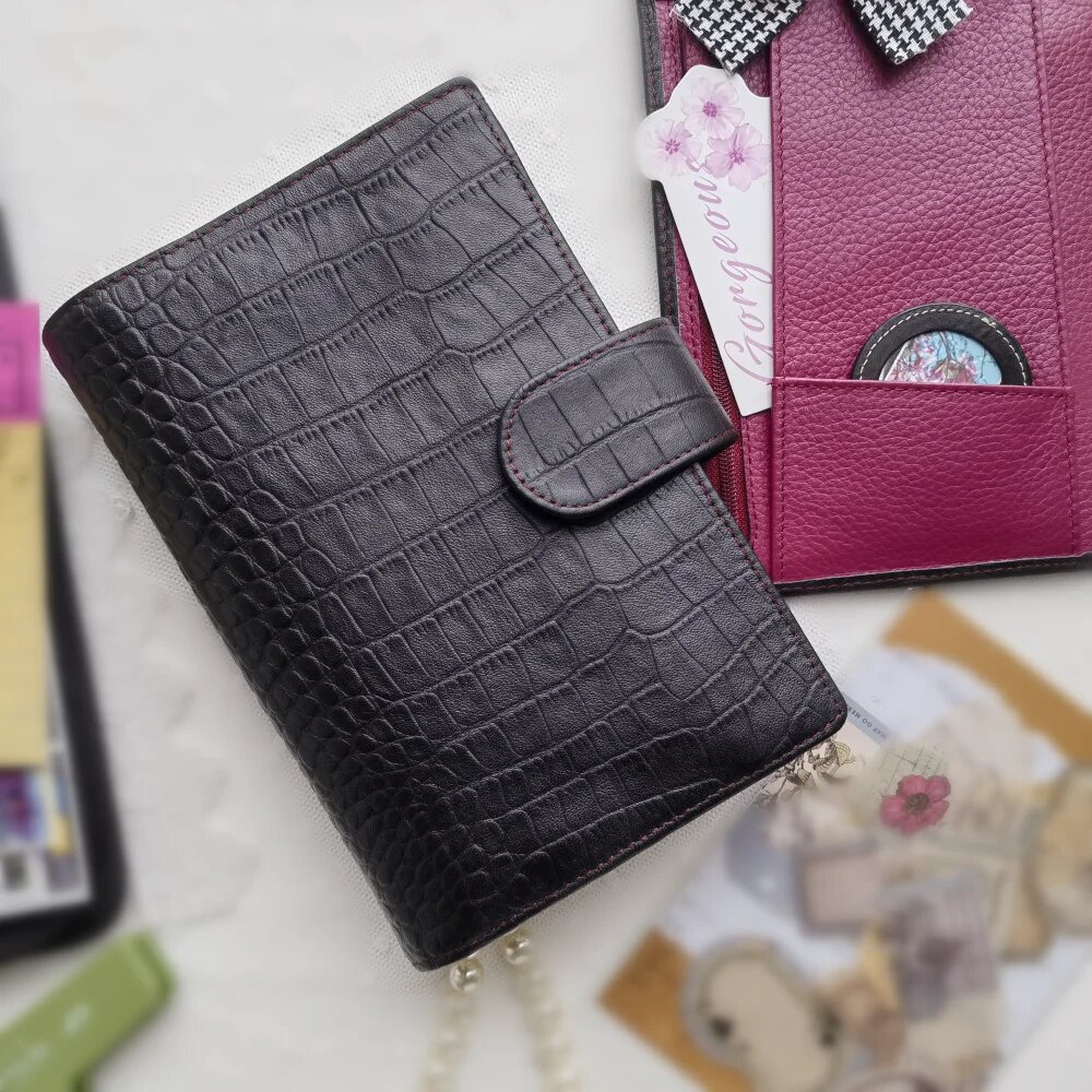 Блокнот JILLARGEAN A6 из натуральной кожи Black and Rose red