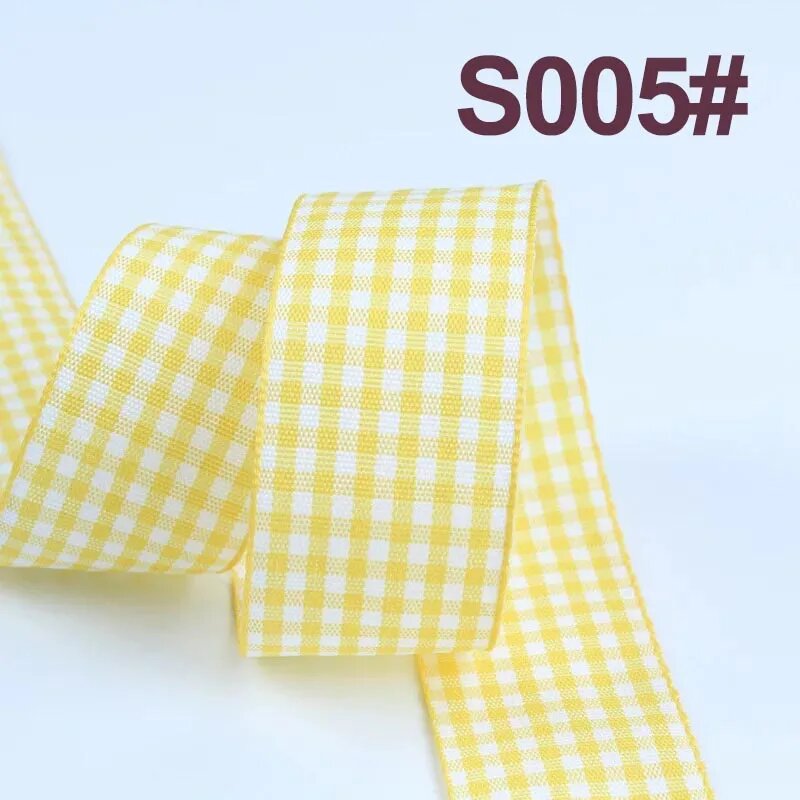 Клетчатая репсовая лента Lucky Bay 5 ярдов Желтый, S005, 10mm