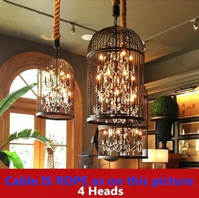 Хрустальная люстра в стиле ретро ржавого/черного цвета, 35/50/60 см, люстра с тросом для птичьей клетки, подвесной светильник для отеля, ресторана, бара, клуба, 4 heads 35cm rusty