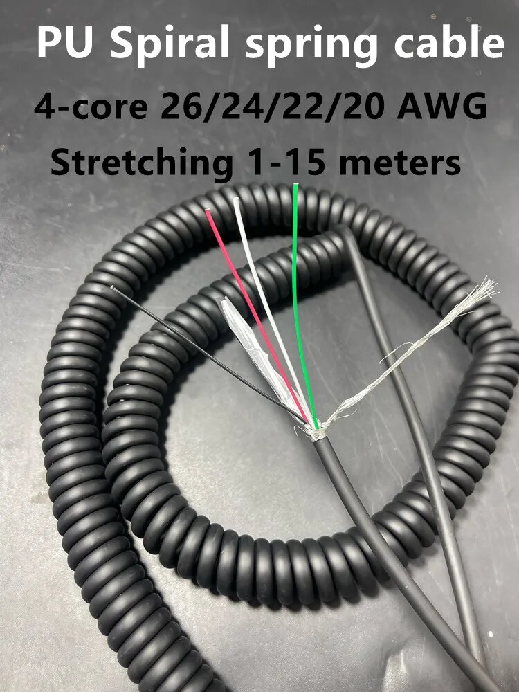 Pur пружинный провод 4-жильный медный 26/24/20 Awg 1-12 м 4 cores 26 AWG, stretch 6 meter