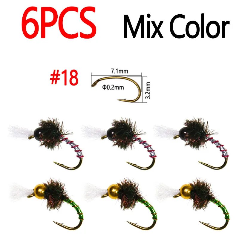 Bimoo Хирономидные куколки для рыбалки 6 шт. 6pcs Mix Col size18