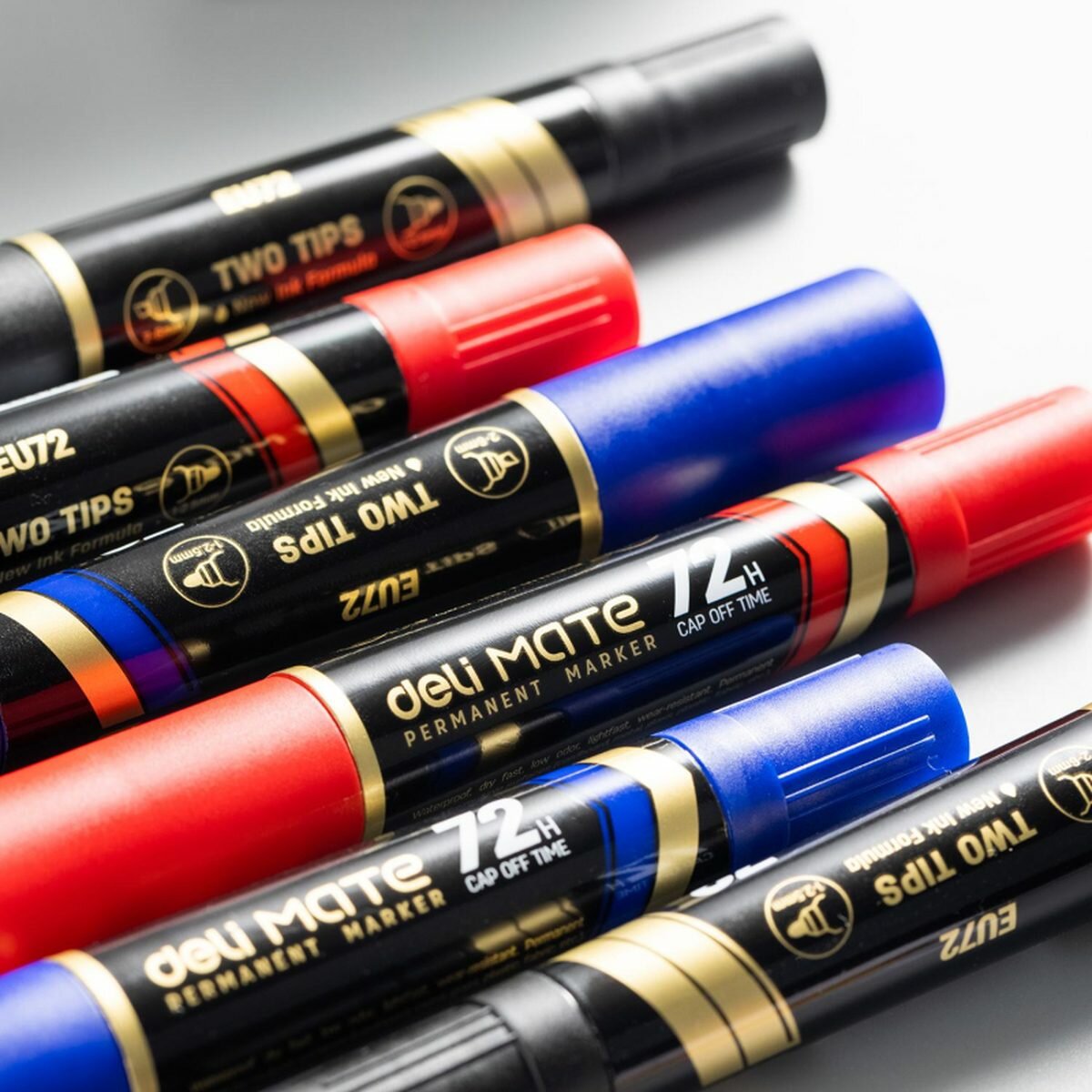 Маркер перманентный двусторонний Deli Mate (1.5-6мм, круглый/скошенный наконечник, черный), 10шт.