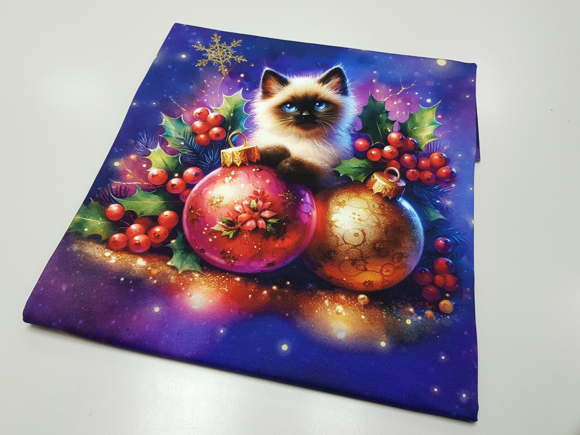 Футер купон 2х нитка "Новогодние котики-6" высота 65см, ширина 180см