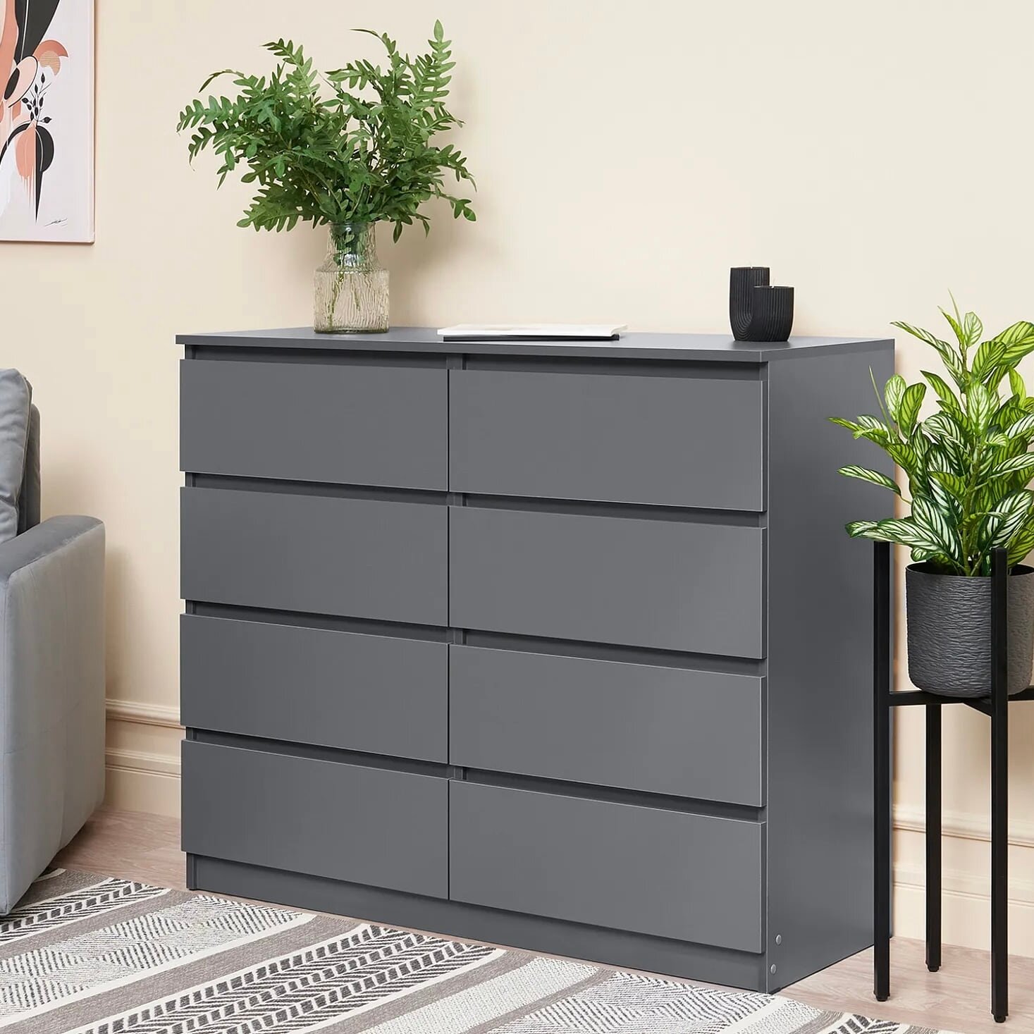 Комод для одежды и вещей с ящиками и дверцами Челси 8 ящиков, 120×99×45 см, Графит