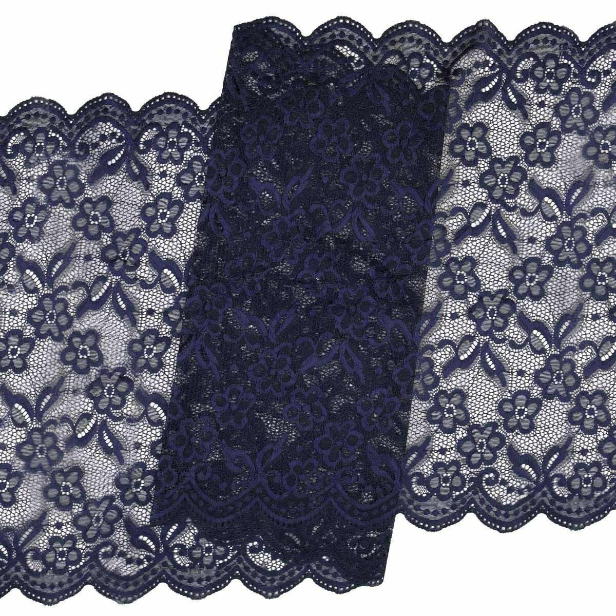 Кружево эластичное 40см*13,72м (C147 темно-синий)