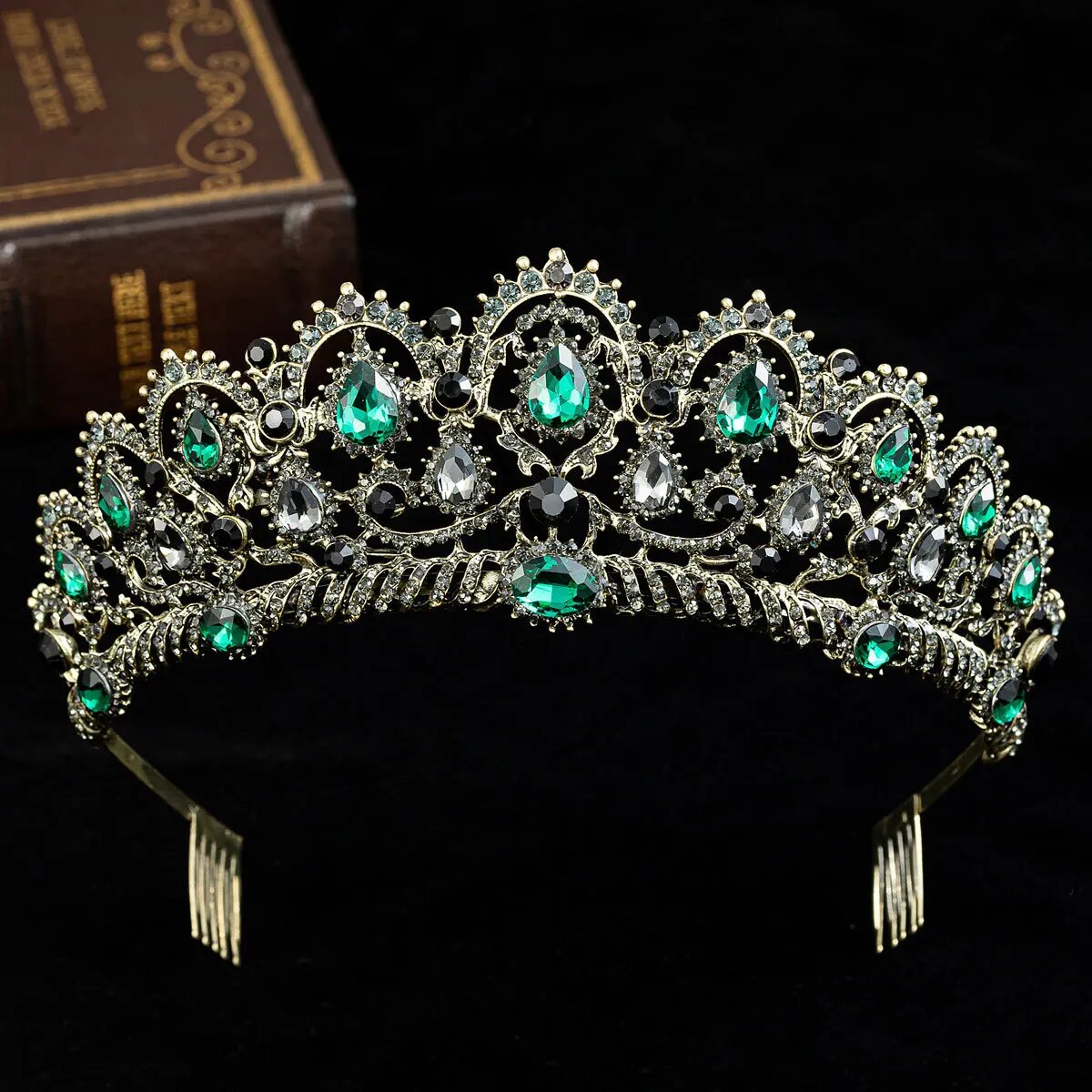 Изумрудная тиара с кристаллами, H023 Vintage Green