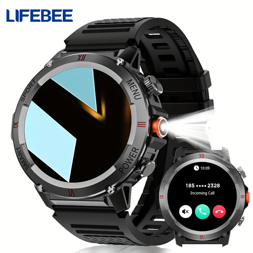 Uмные часы LIFEBEE с LED-фонарем, 1,46-дюймовый беспроводной смарт-часы для спорта и фитнеса — 100+ спортивных режимов, трекер активности, музыкальный плеер, шагомер