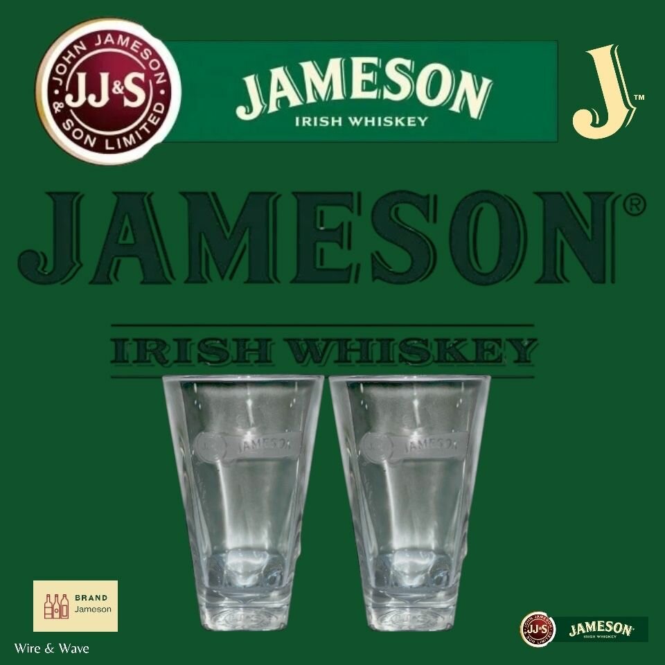 Набор Массивных брендированный бокалов Хайбол New Design от Jameson с логотипом и гравировкой на дне, комплект 2 шт, 350мл