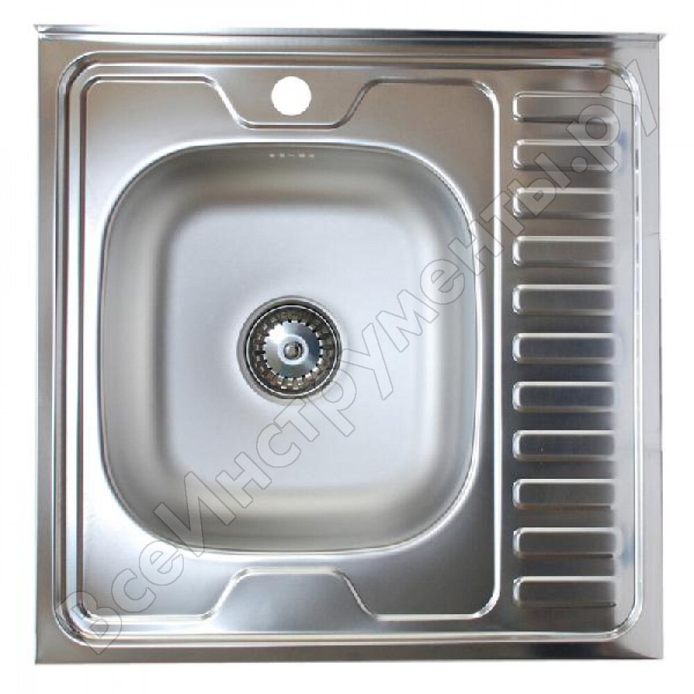Нержавеющая мойка Владикс накладная квадратная из нержавеющей стали с правым крылом и хромированным покрытием