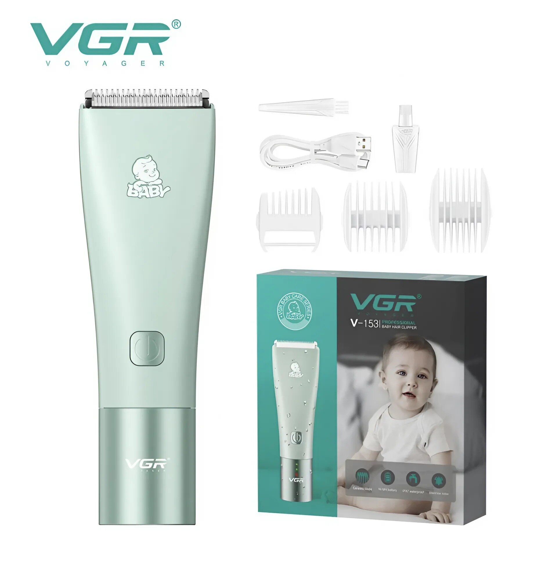 Машинка для стрижки VGR V-153, для детей, лёгкая, автономная, цвет сетло-зеленый