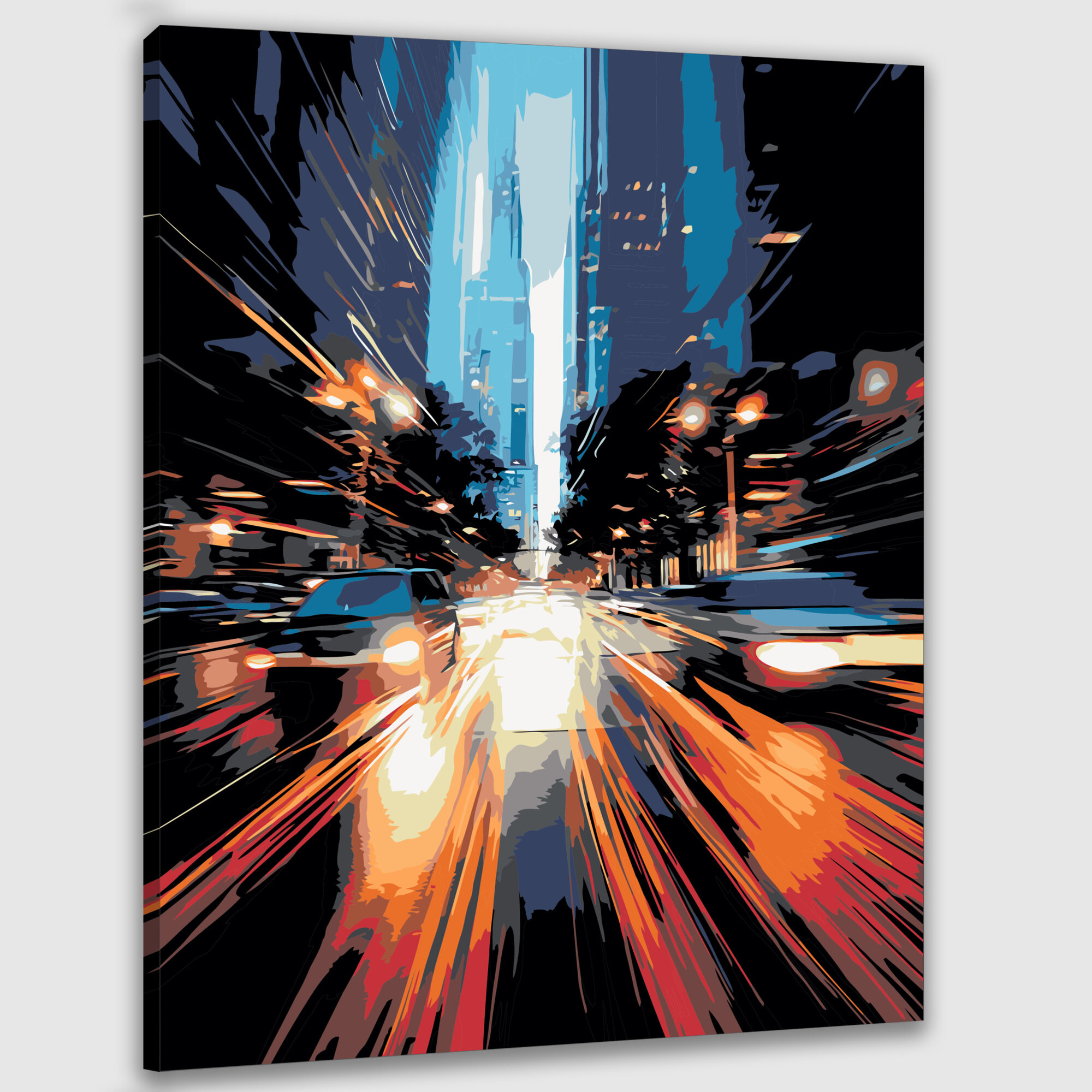 Картина по номерам 40x50 см, городская улица, оживление, час пик, автомобильные огни, размытые фигуры, движение