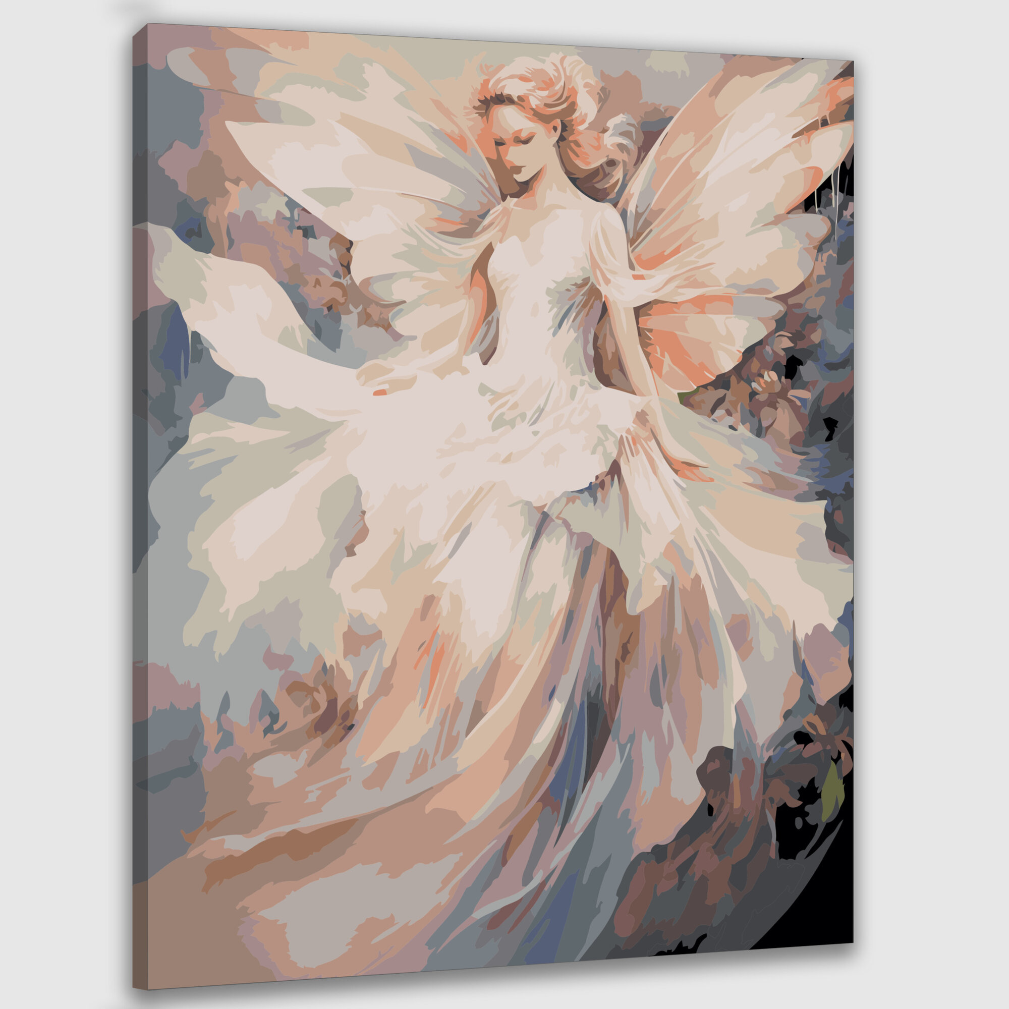 Картина по номерам 40x50 см, акварельная картина, фея, платье, крылья, переливающиеся оттенки, радуга, свет, добро