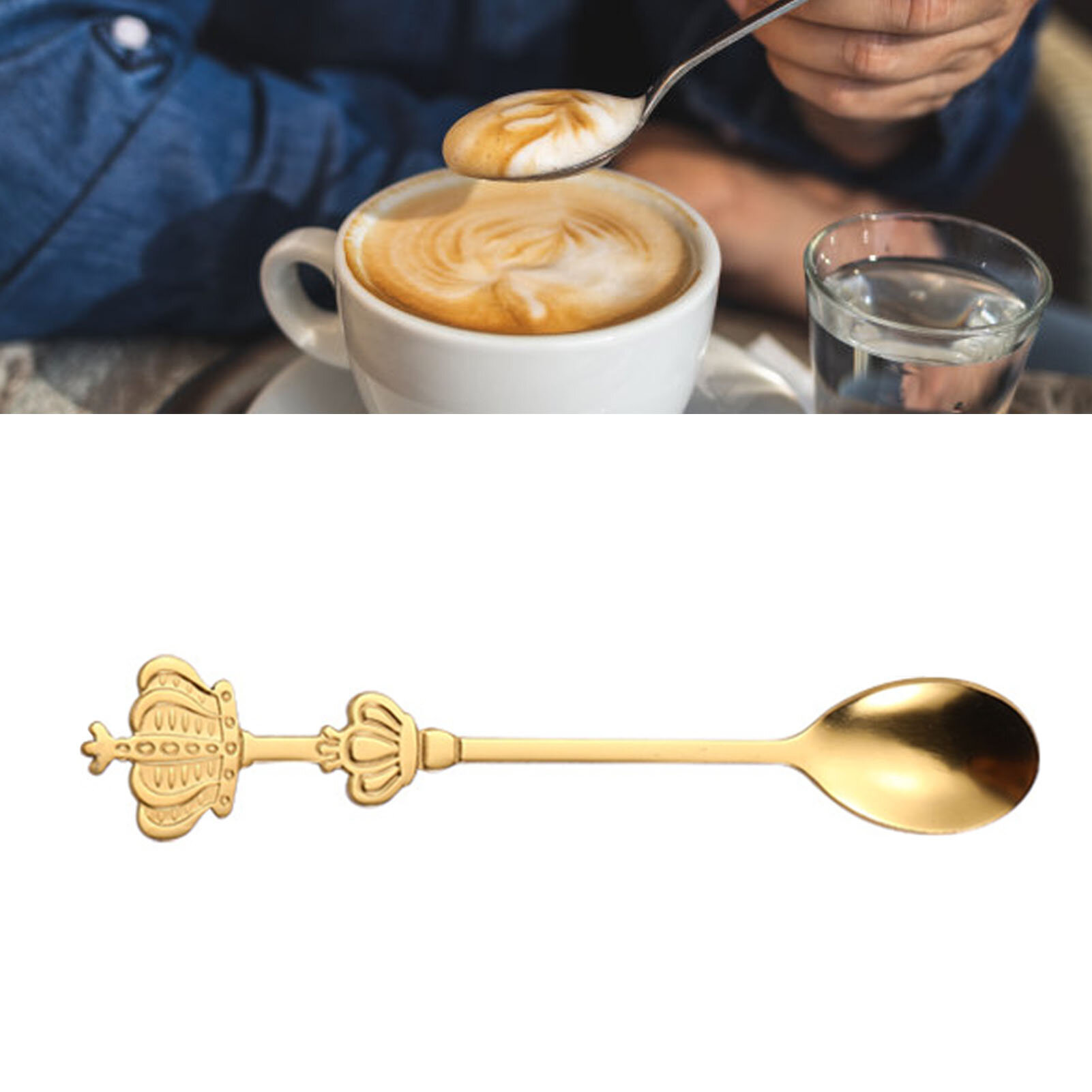 Ложка Корона Creative Golden из нержавеющей стали Двойная Корона для кофе, торта, чая, мороженого, вес 30 г, размер 151x25 мм, цвет Золотой, в комплект входит 1 штука