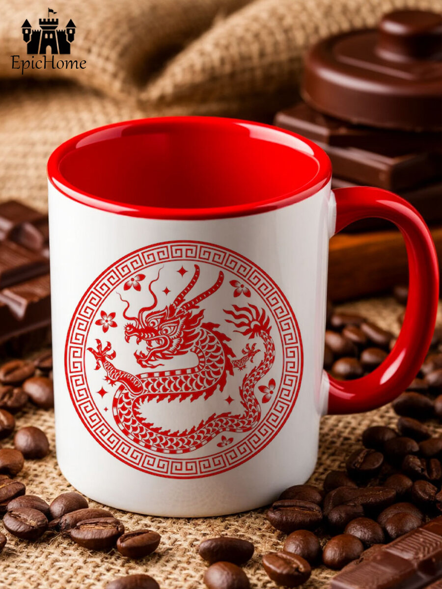 Кружка для чая и кофе "Красный дракон", красная , керамика, 330мл, для СВЧ