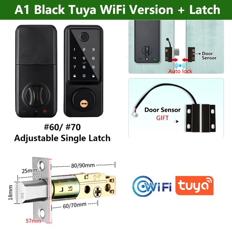 RAYKUBE A1 TT Lock BLE/Tuya WiFi Умный дверной замок Tuya WiFi-Black
