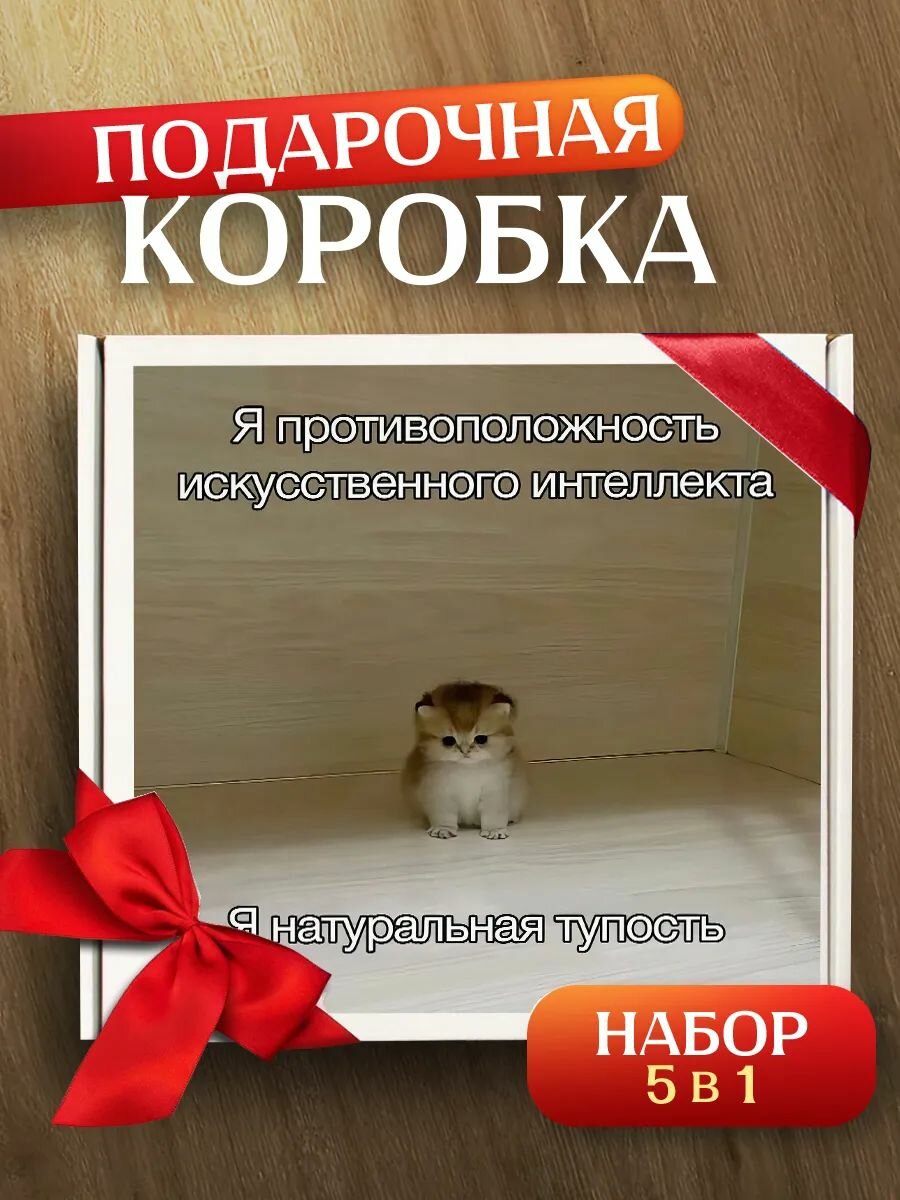 Подарочная коробка "Котики Мем", квадратной формы, с атласной лентой, 23х22 см, картонная, упаковка для подарка