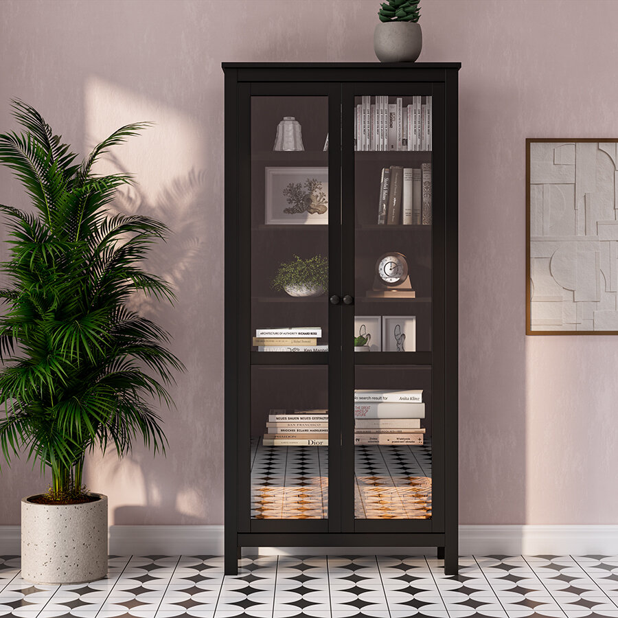 Шкаф-витрина Хемнэс/Кымор, ст/ст 90х197х36 см, черный