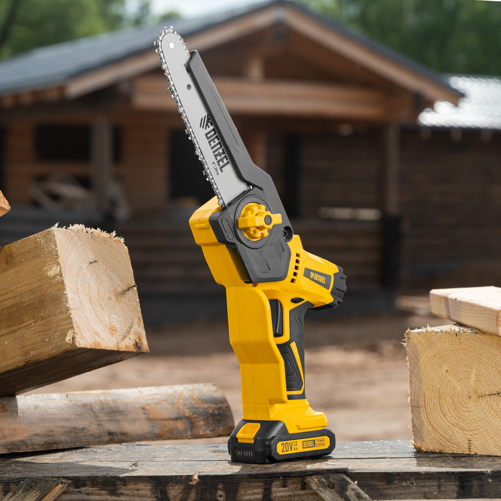 Цепная мини-пила аккумуляторная бесщет, СCS-200BL, шина 200 мм, Li-Ion, 20 В Denzel 58653