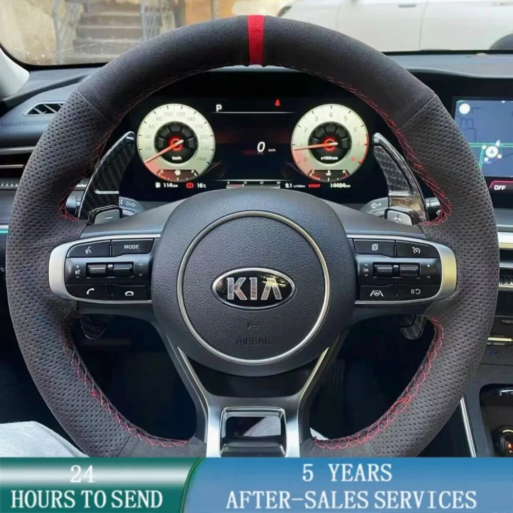 Черный плетеный чехол на руль для KIA K5 Sportage 2020-2022