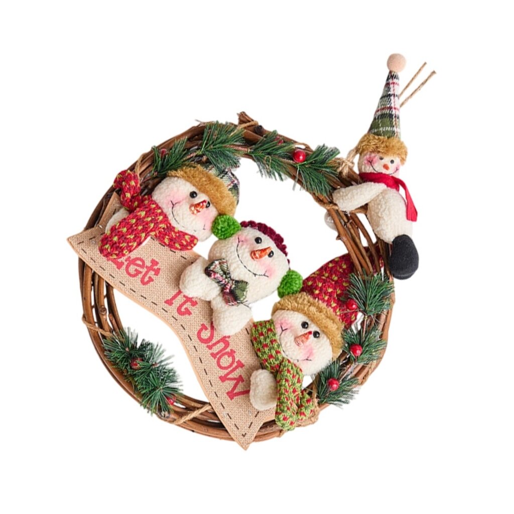 30 см Рождественский Старик Снеговик Лось Венок Из Ротанга-Модель Снеговика