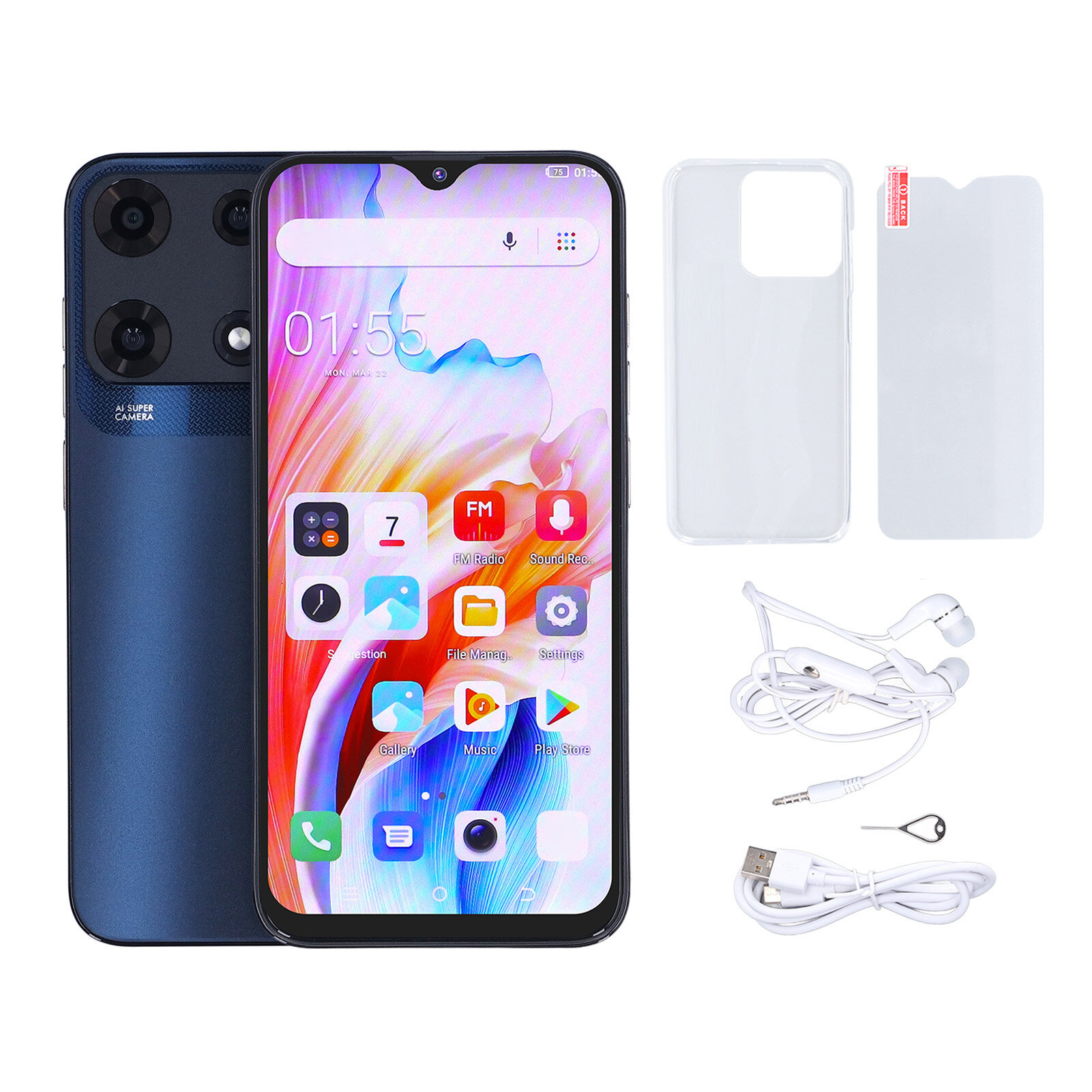 Смартфон 4G 6.3 Dual SIM, 4/64 ГБ, 13+32 МП, MTK6737, 6800 мАч, Android 14, черный