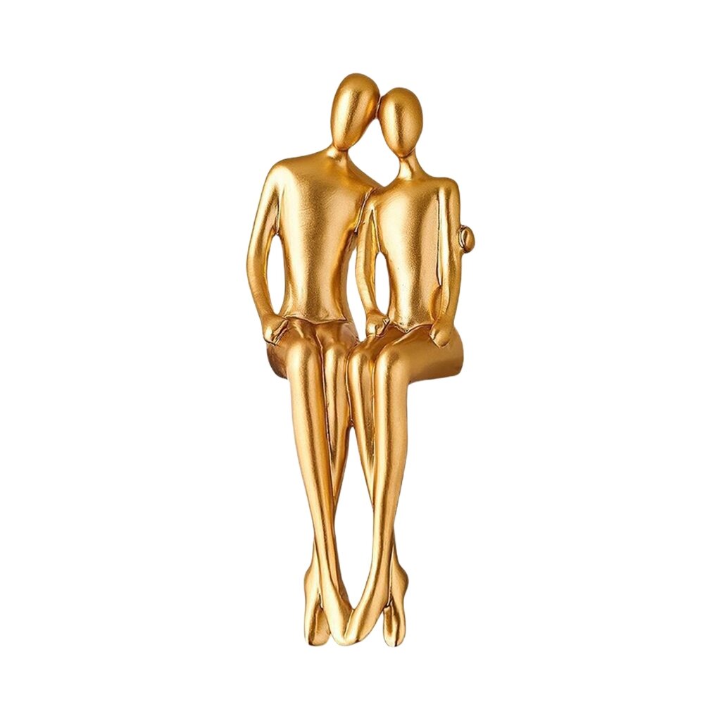 Романтическая пара Сидящая статуя Позолоченная смола Предмет искусства Для дизайна интерьера