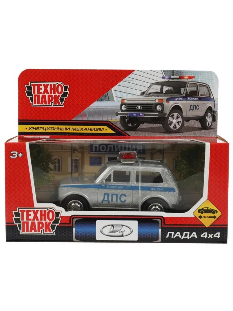 Машина металл LADA полиция 10 см, инерция, кор. Технопарк в