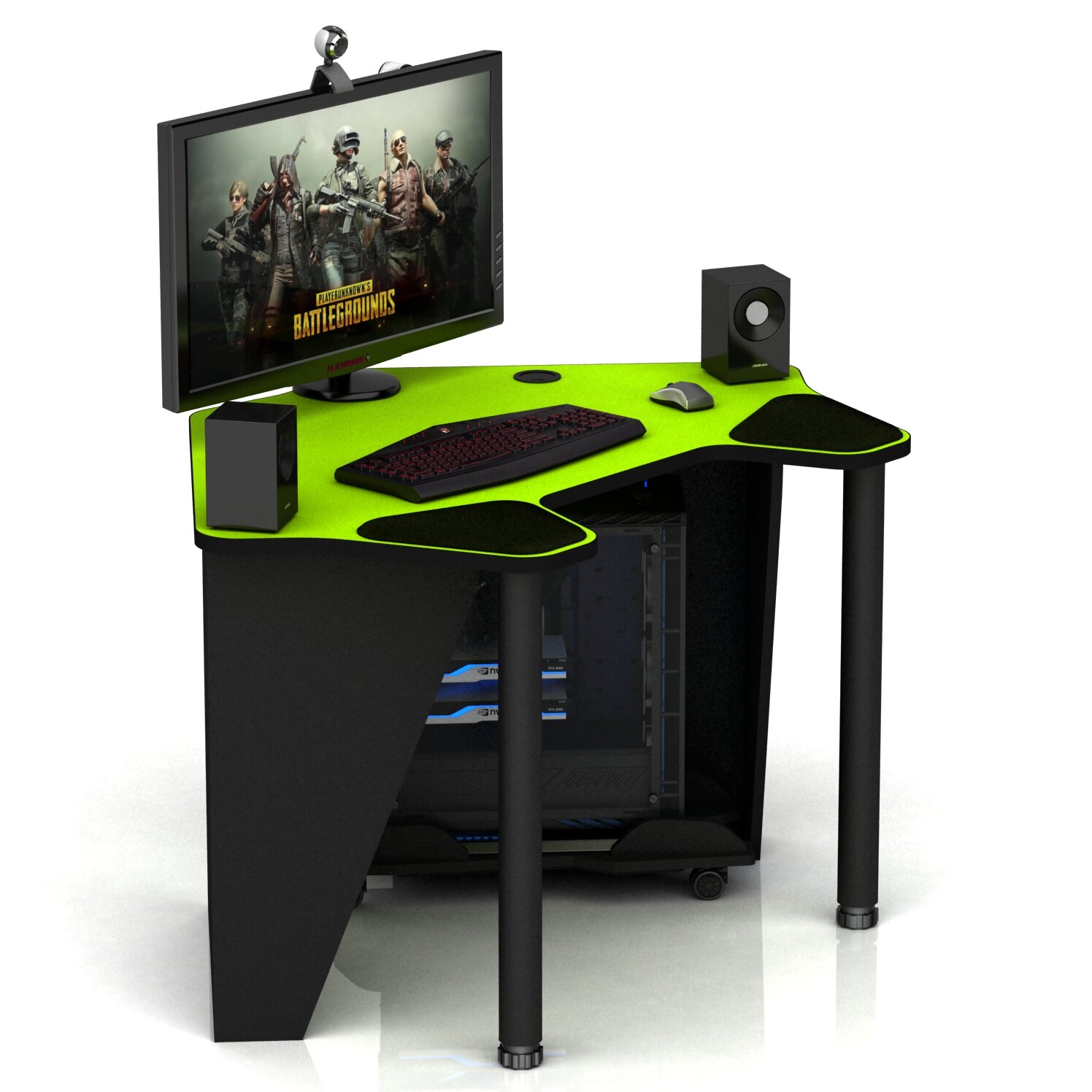 Стол AKM-MEBEL DX Stealth, геймерский, угловой, лайм, мягкие накладки
