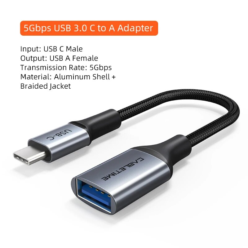 Кабель CABLETIME USB C С Адаптером USB 3.0, Разъемом OTG, Высокоскоростной, 5 Гбит/с, Для MacBook Pro, iPhone, Samsung, Xiaomi