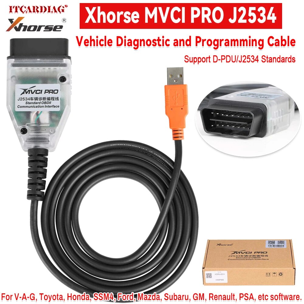 Xhorse XDMVJ0 MVCI PRO J2534 Кабель диагностического программирования автомобиля для программного обеспечения V-AG, Toyota, Honda, Benz, Ford, Mazda, Renault, PSA и т. д.