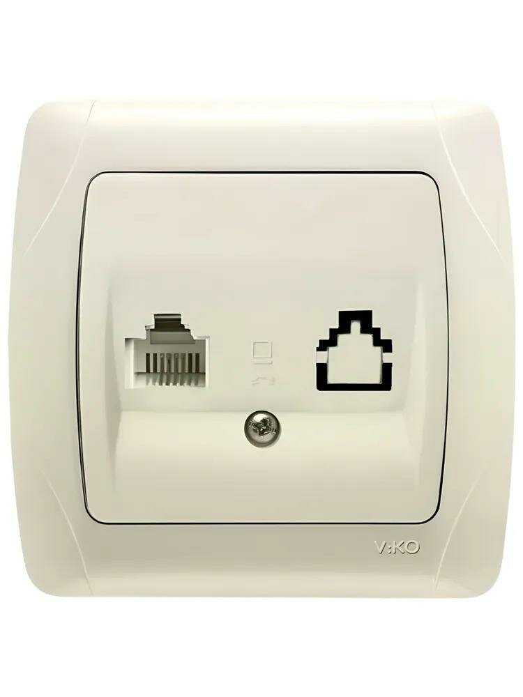 Розетка телефонная Viko RJ11, скрытого монтажа, бежевый, в сборе