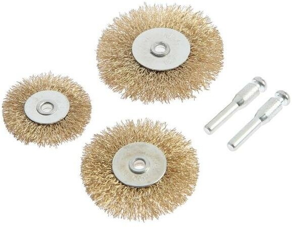 Набор щеток металлических для дрели , плоские 50-63-75 мм, 3 шт. + 2 шпильки