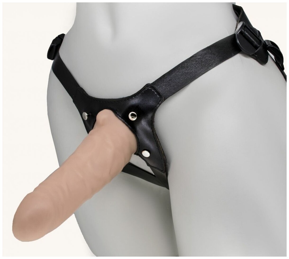 Пустотелый поясной фаллопротез MINI - 17,5 см, LOVETOY (А-Полимер), термопластичный эластомер (TPE), телесный с черным