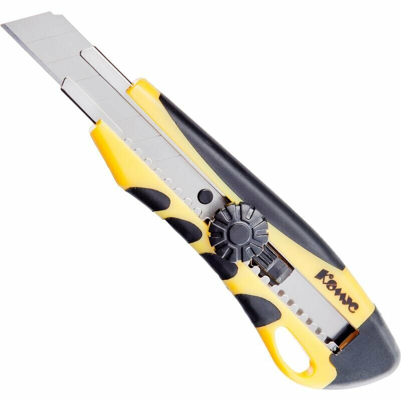 Нож канцелярский Комус с металлическими направляющими и роликовым фиксатором ширина лезвия 18 мм, 159341