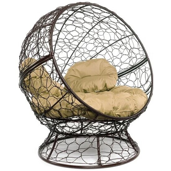 Кресло M-group апельсин с ротангом коричневое, бежевая подушка