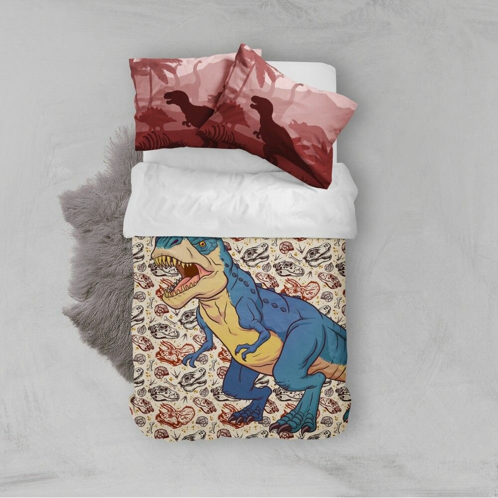 Арт комплект постельного белья Динозавр Тирекс Семейный, 50/70