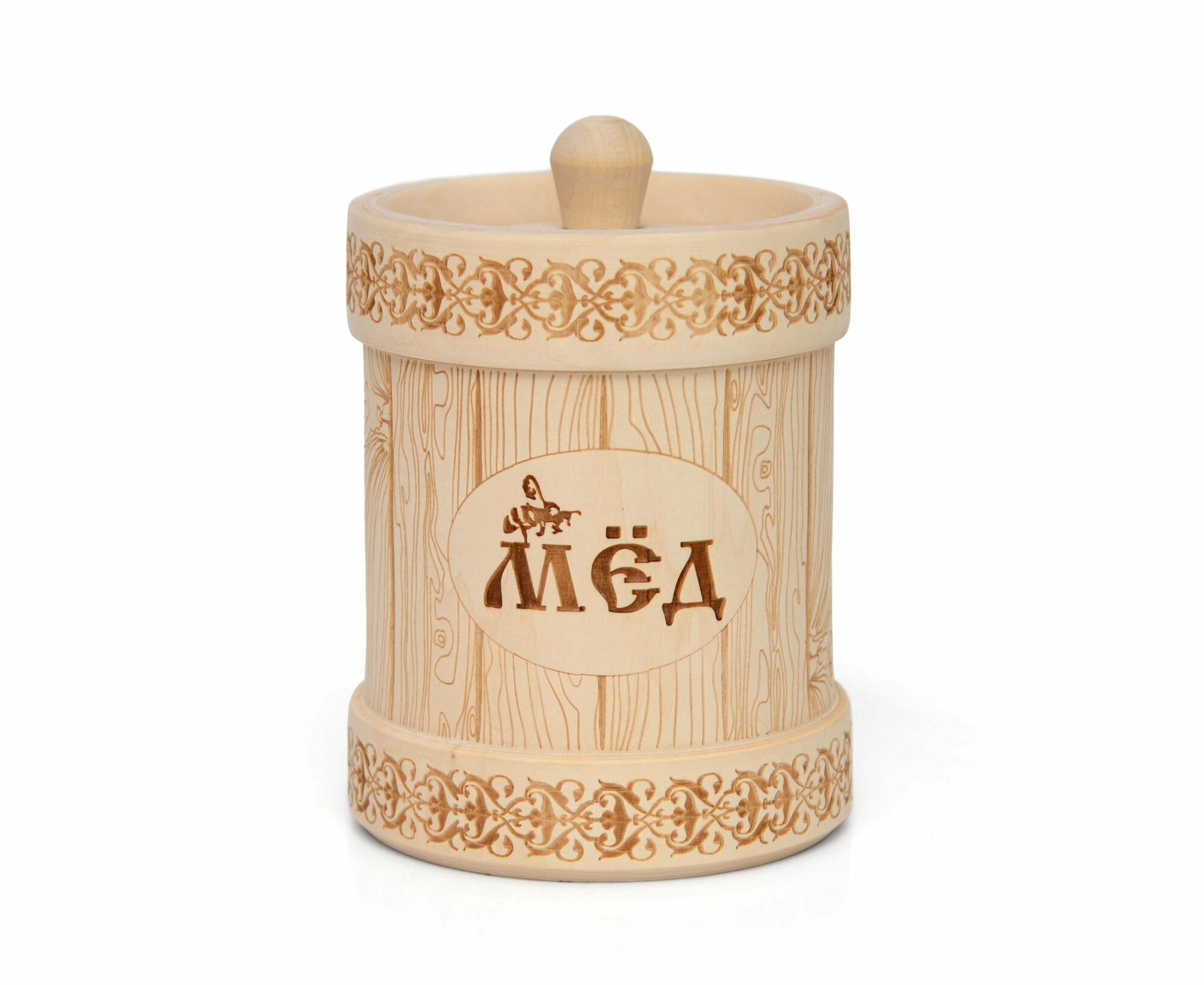 Туесок деревянный для меда большой, бочонок для меда на 1,0 кг